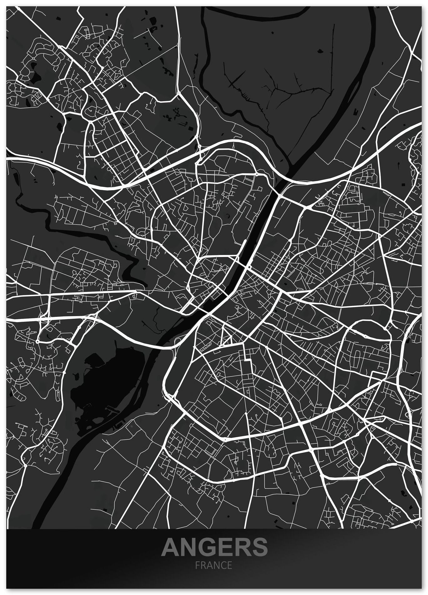 Angers France Dark Map - @ZakeDjelevic - Buy illustrations and artworks ...