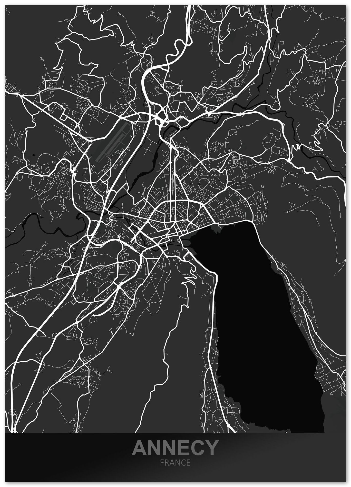 Annecy France Dark Map - @ZakeDjelevic - Buy illustrations and artworks ...