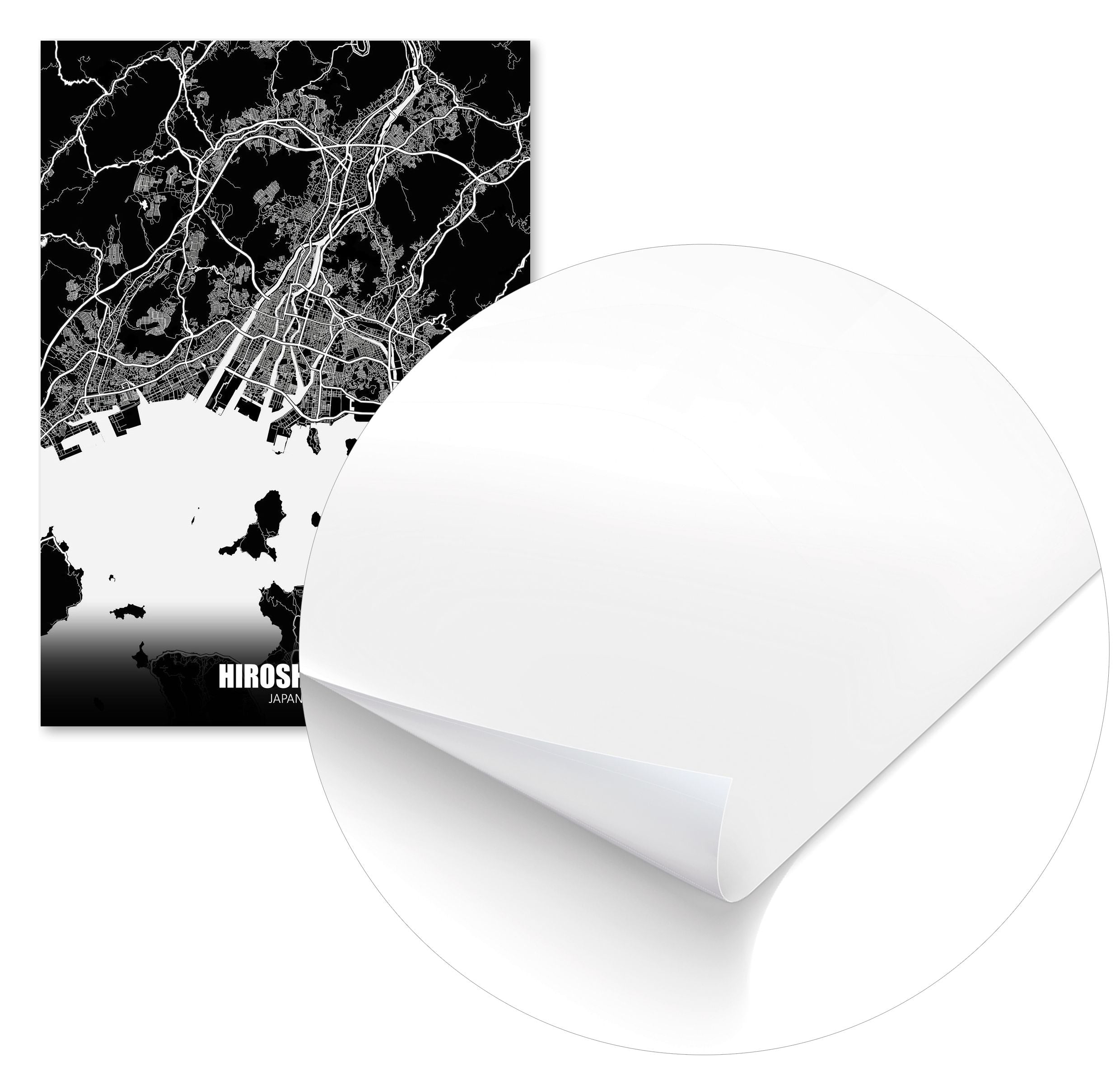 Hiroshima Japan Dark Negative Maps - @ZakeDjelevic - Buy illustrations ...