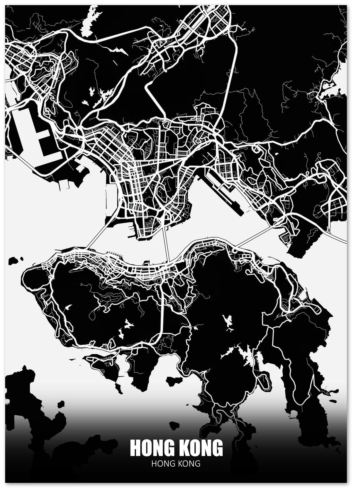 Hong Kong City Dark Negative Maps - @ZakeDjelevic - Buy illustrations ...